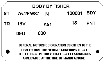 1967 BODY NUMBER PLATE